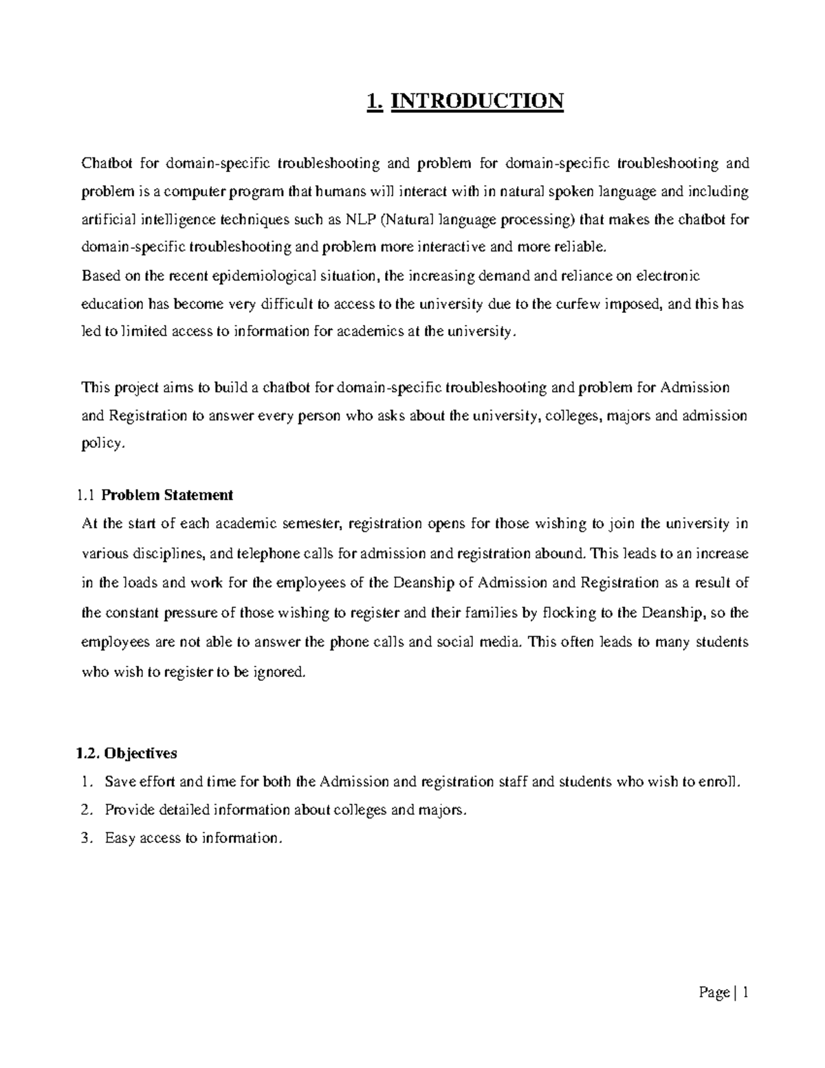 VEGA Report Content[ Final]-1 - 1. INTRODUCTION Chatbot for domain ...