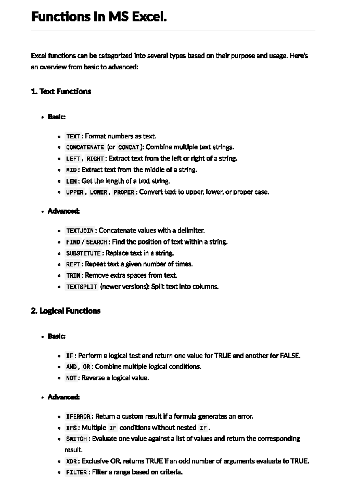 MS Excel All Functions List - Functions In MS Excel. Excel functions can be categorized into ...
