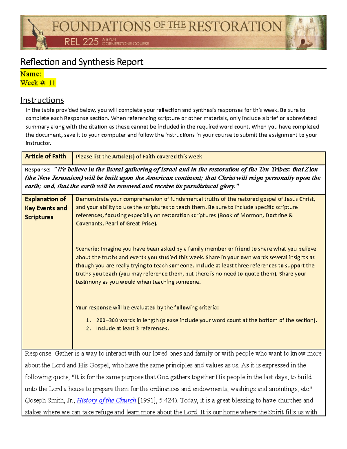 Week ^N11 Reflection - Reflection and Synthesis Report Name: Week #: 11 ...