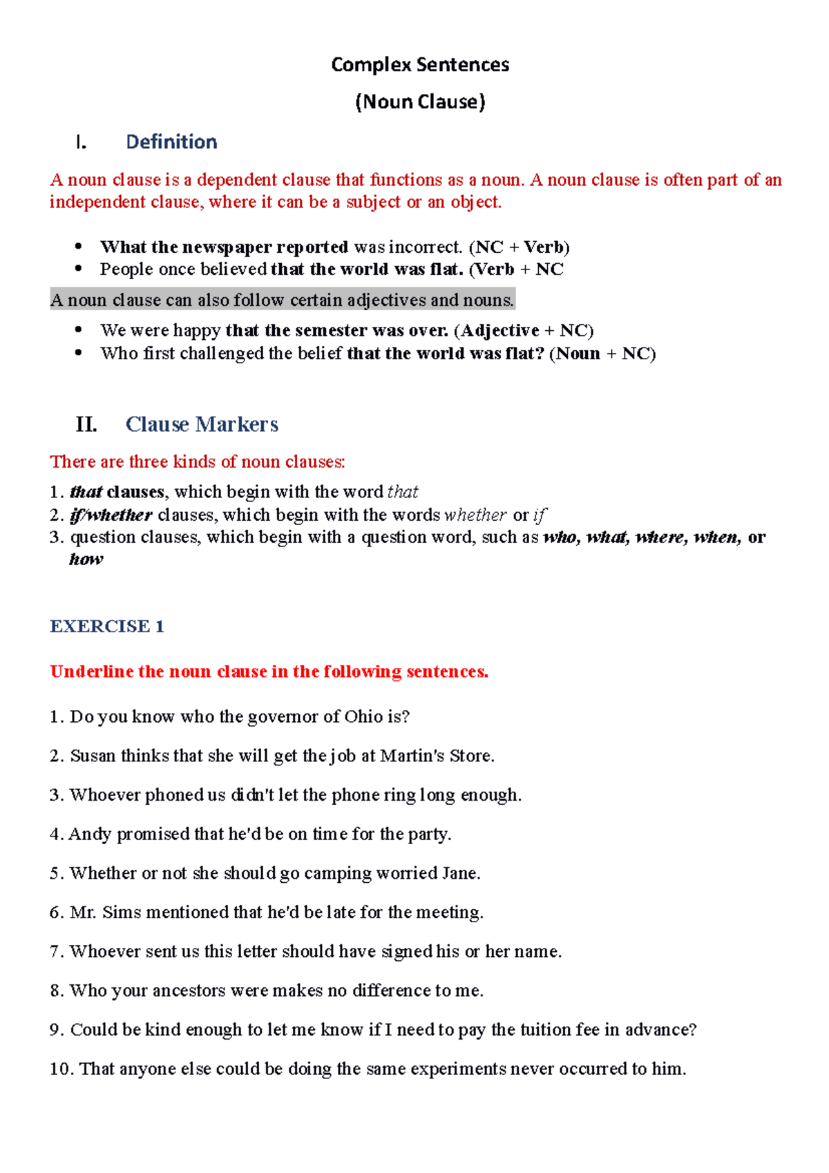 Complex Sentences Non Cluase Unit 3 - Complex Sentences (Noun Clause) I ...
