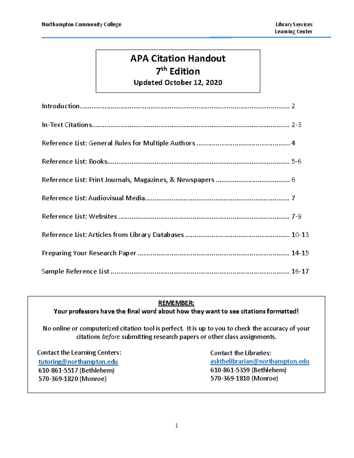 APA Handout - APA - Learning Center Introduction - Studocu