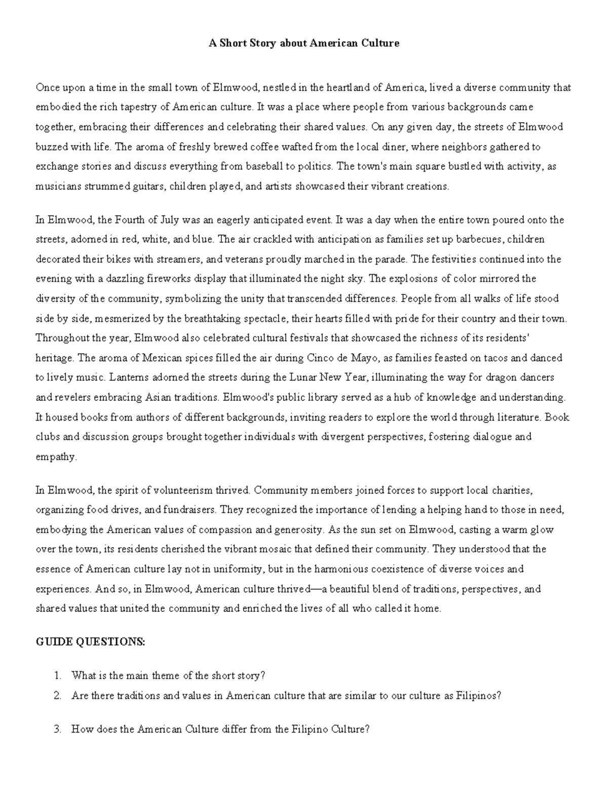 A Short Story about American Culture - It was a place where people from ...