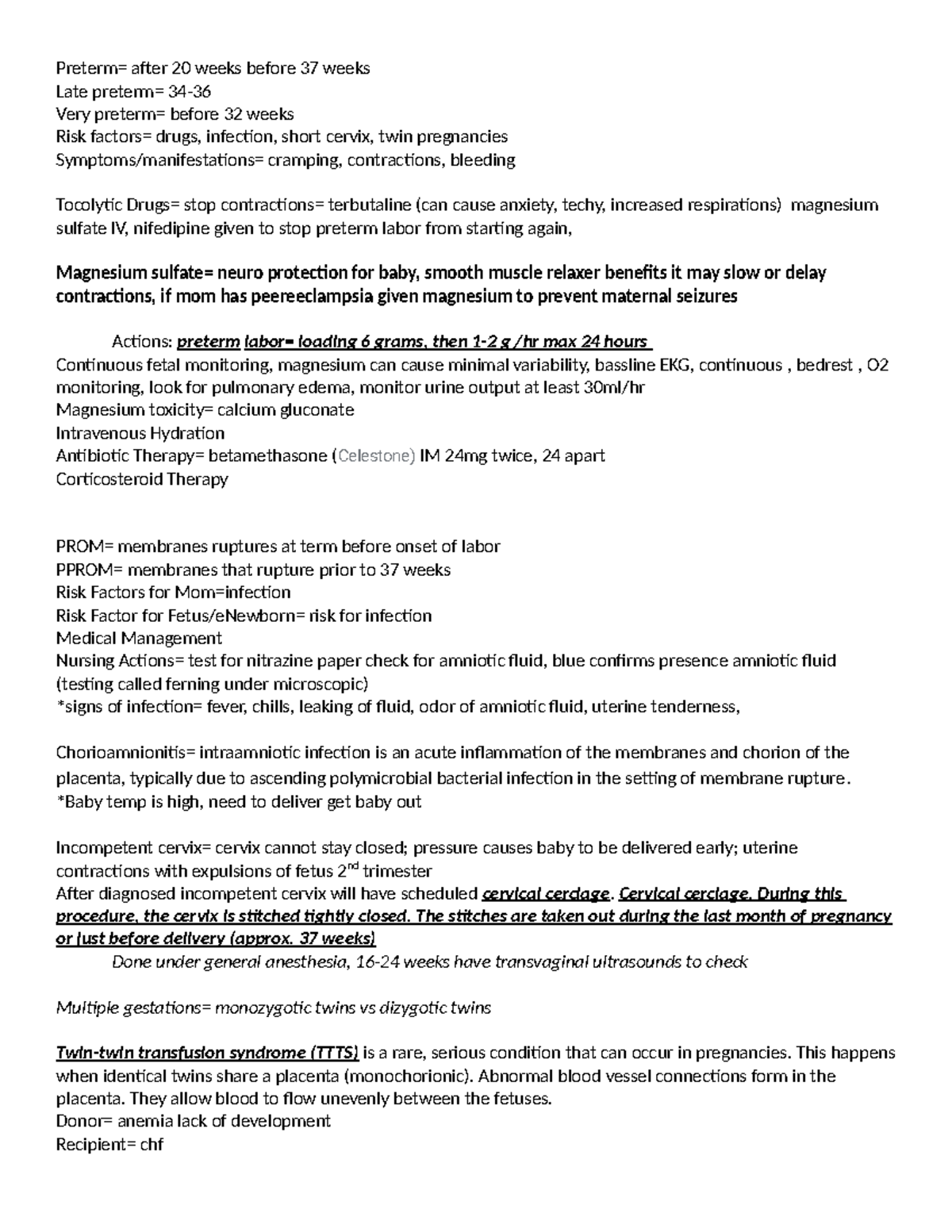 Week 6 ob - NOTES - Preterm= after 20 weeks before 37 weeks Late ...