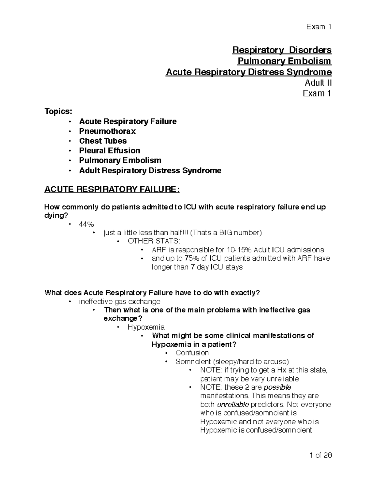 Adult II Respiratory - Respiratory Disorders Pulmonary Embolism Acute ...