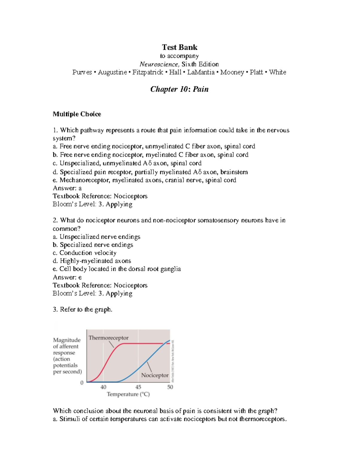 Neuroscience 6e Ch10 Test Bank - Test Bank to accompany Neuroscience ...