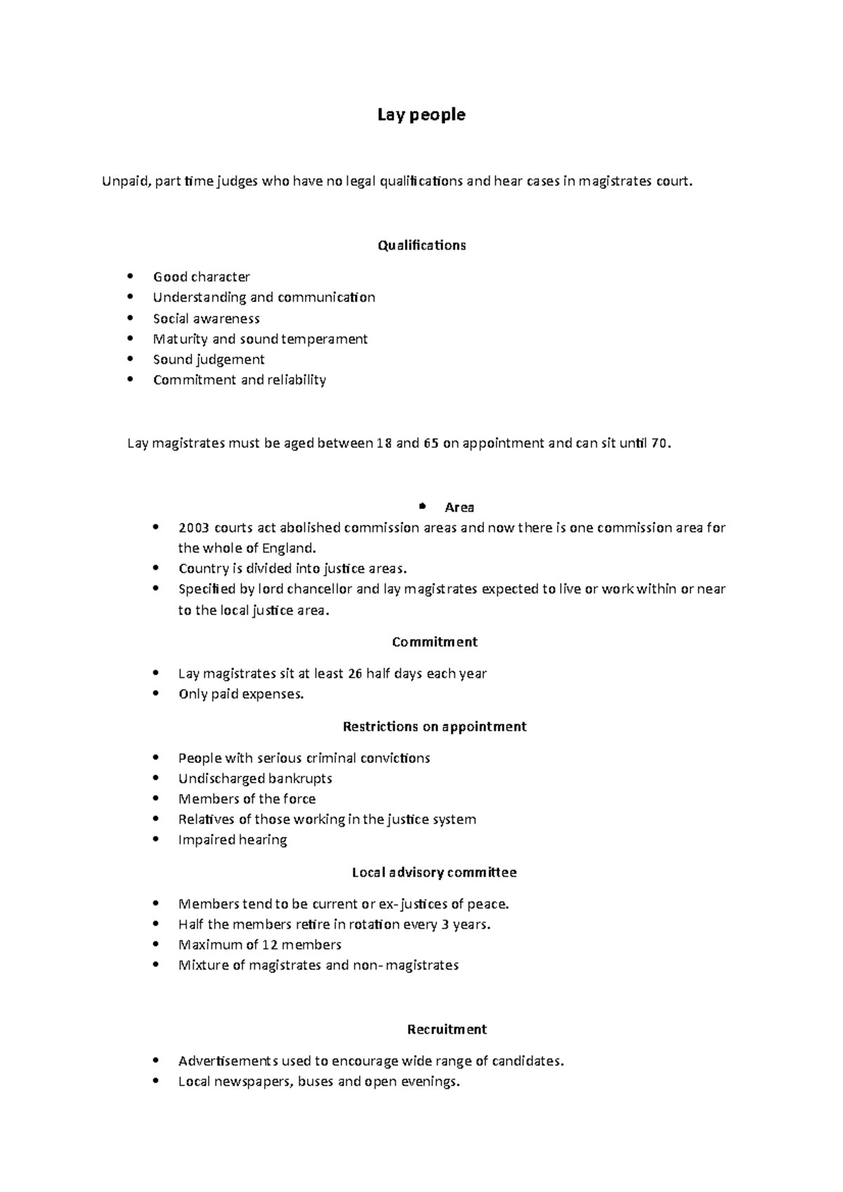 Magistrates as law - revision - Lay people Unpaid, part time judges who ...
