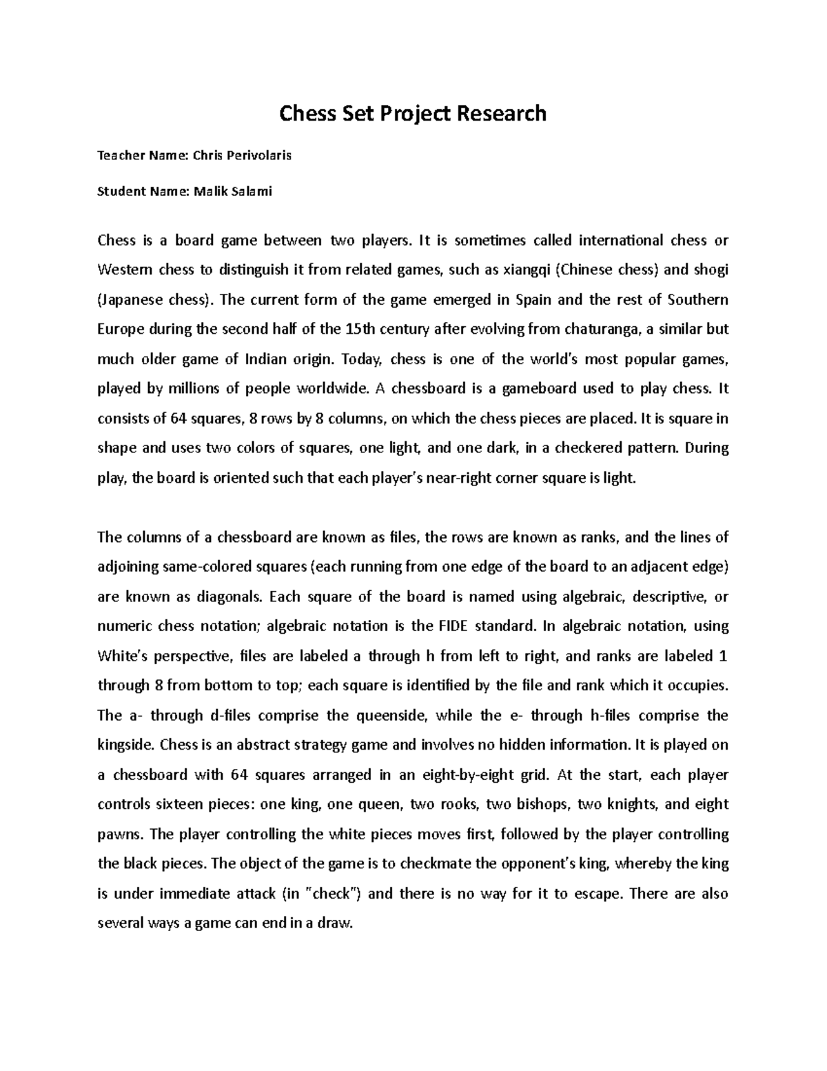 Chess Set Project Research By Malik - Chess Set Project Research ...