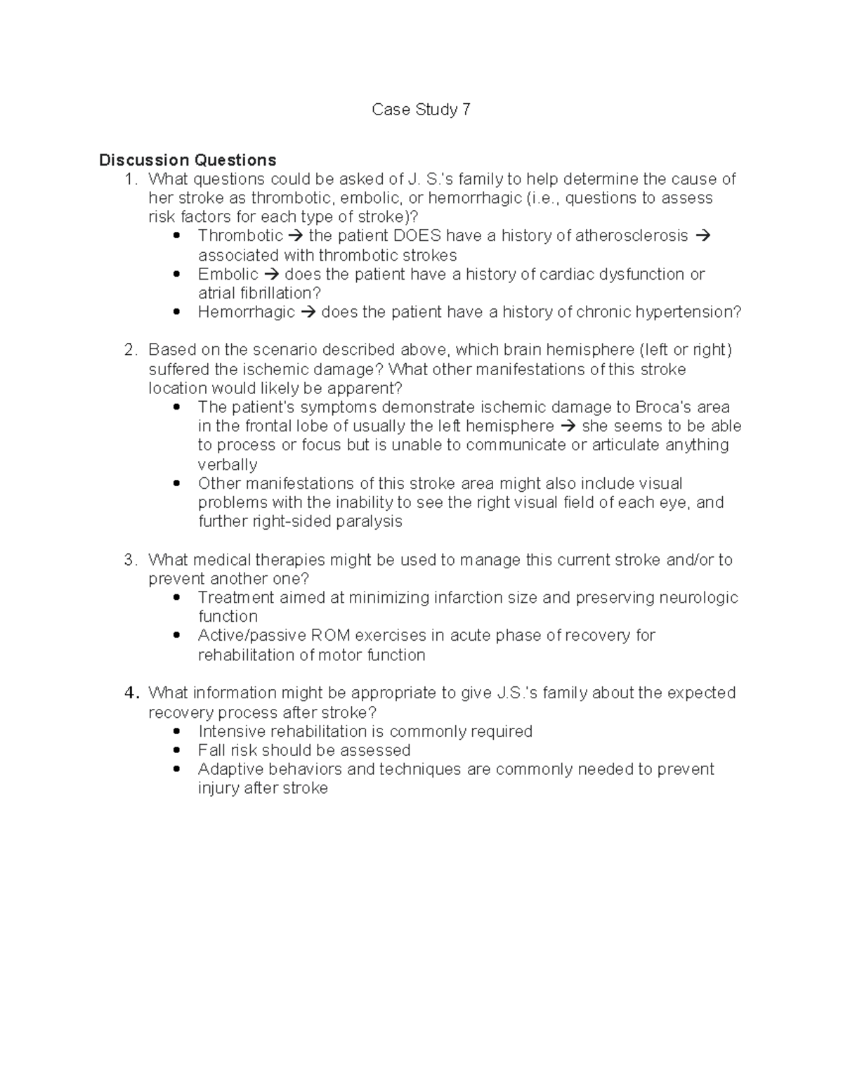 Case Study 7 Neural Function - Case Study 7 Discussion Questions 1 ...