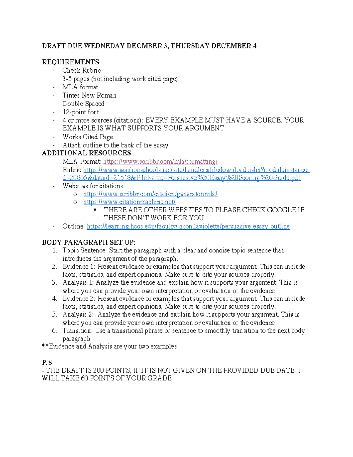 Draft Requirements - hard - DRAFT DUE WEDNEDAY DECMBER 3, THURSDAY ...