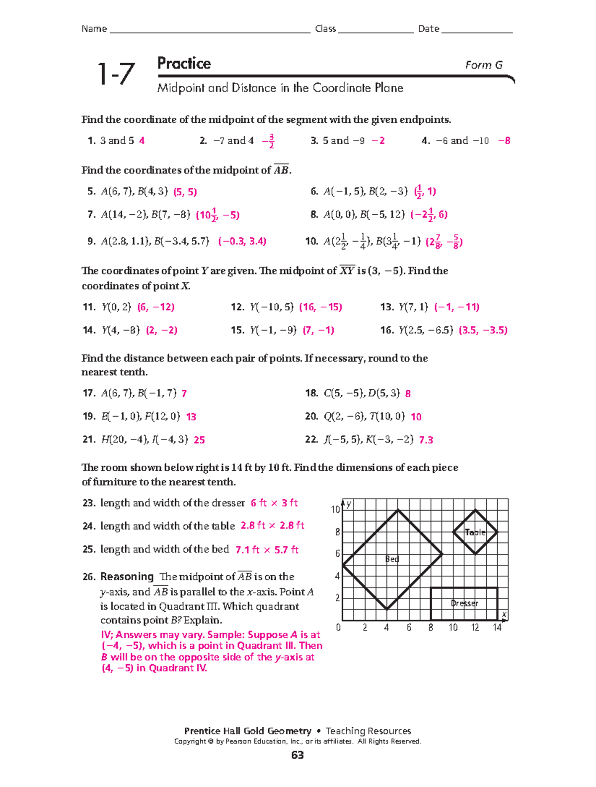 1-7 HW Key - Problems and answers - Prentice Hall Gold Geometry ...