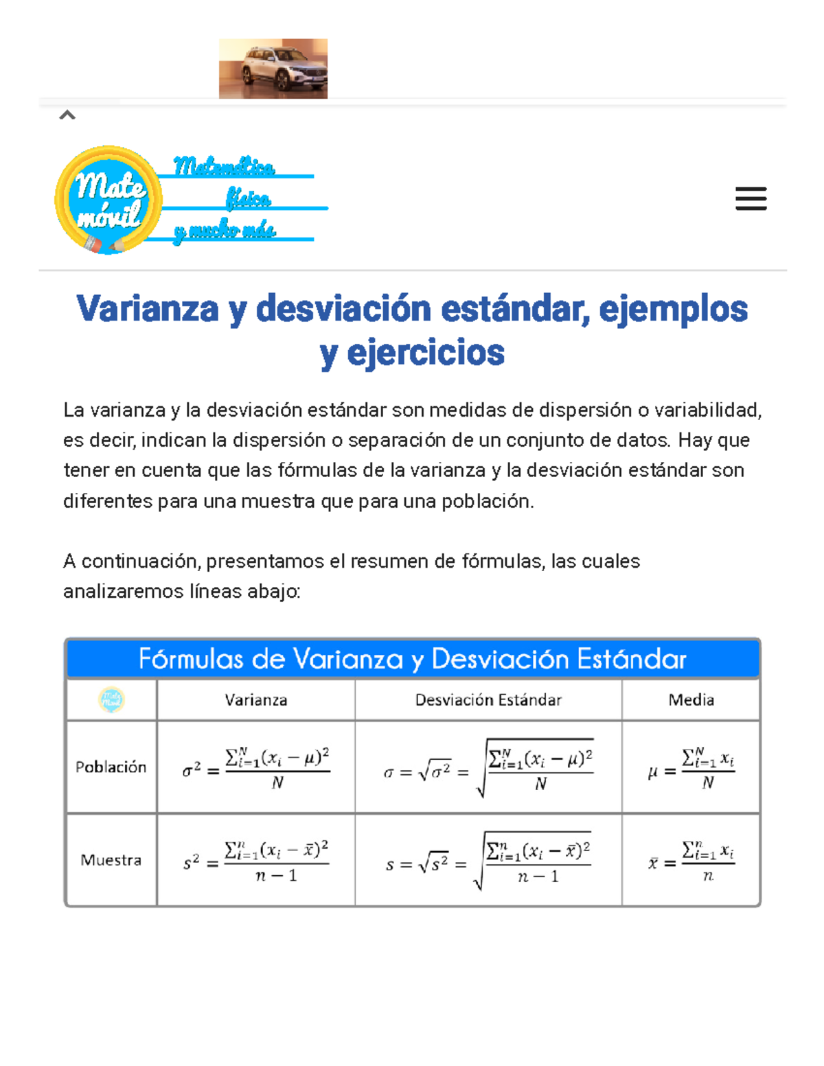 Varianza y desviación estándar, ejemplos y ejercicios Matemóvil - Varianza y desviación estándar ...