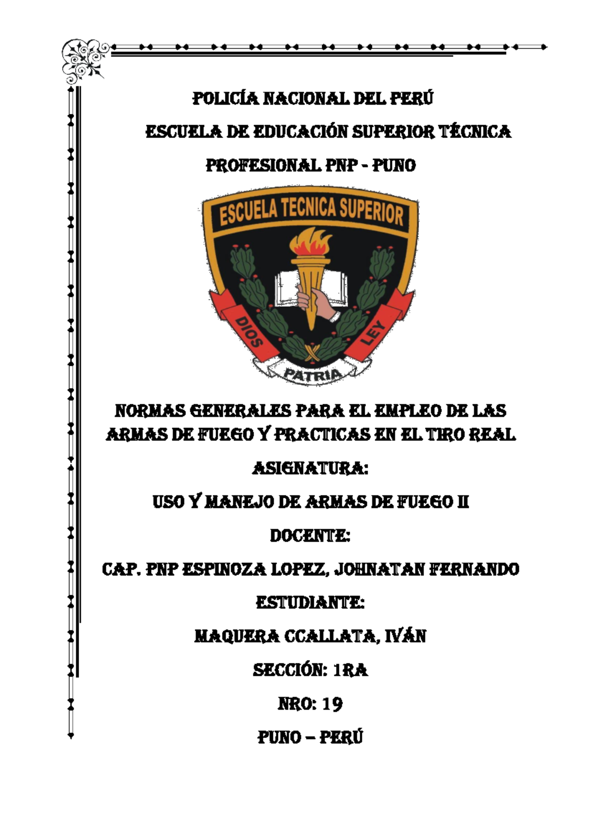 Monografia DE Armas DE Fuego - policía nacional del Perú ESCUELA DE ...