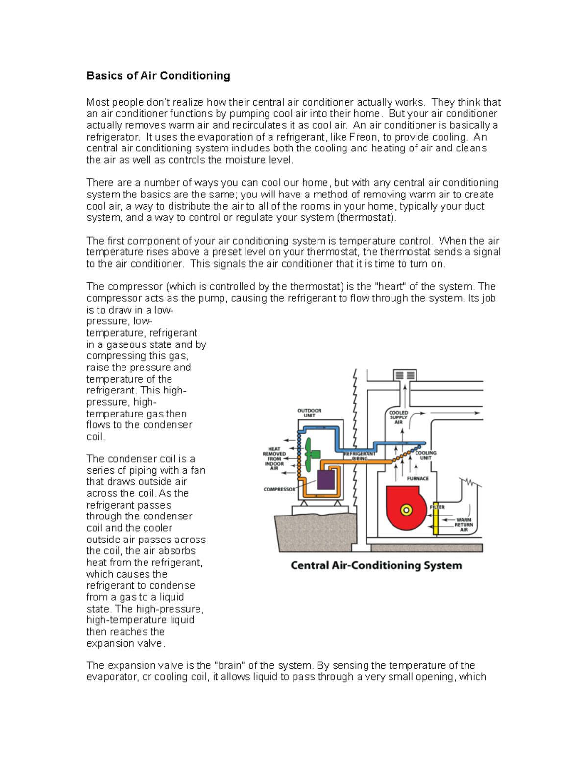 Basics of air conditioning - Basics of Air Conditioning Most people don ...