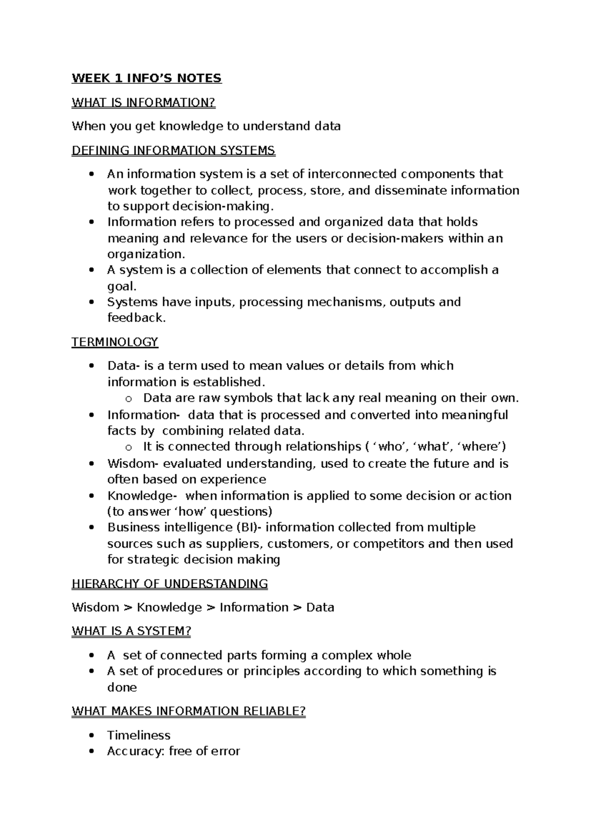 Week 1 Infos Week 1 Information Systems I Notes Week 1 Infos Notes What Is Information