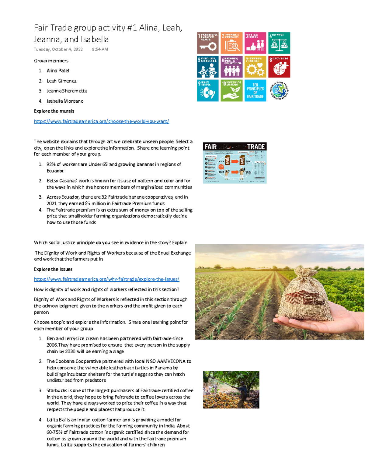 Fair trade pdf - Group members 1. Alina Patel 2. Leah Gimenez 3. Jeanna ...
