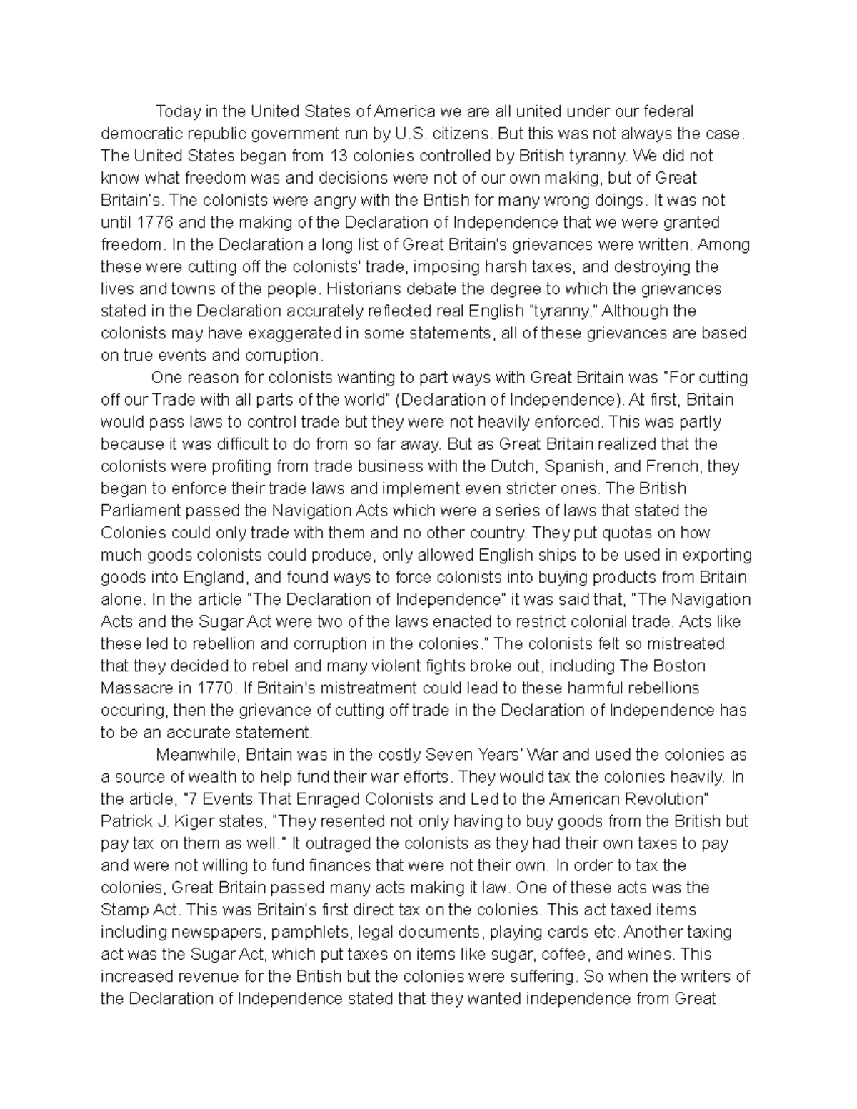 Essay Option 2 - Today in the United States of America we are all ...