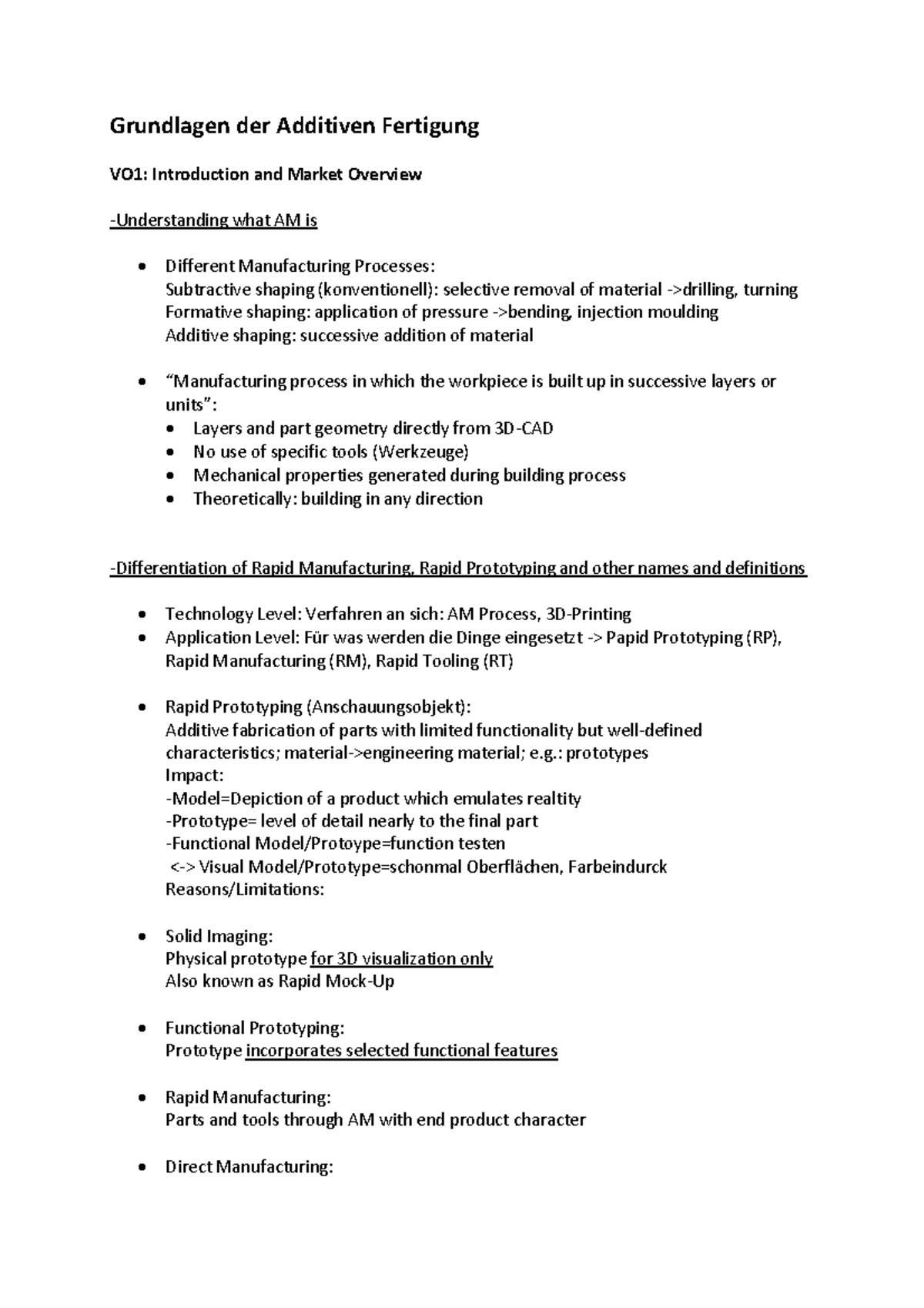 Grundlagen der Additiven Fertigung VO1 Summary - Grundlagen der Additiven Fertigung VO1: - Studocu
