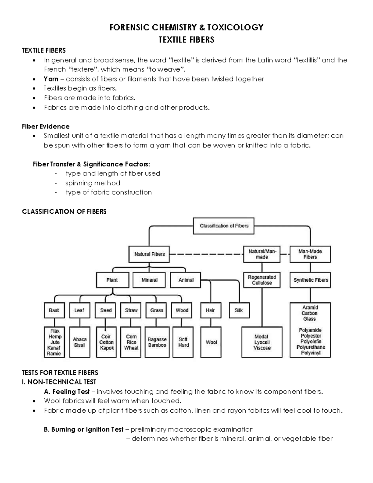 Textile Fibers-1 - FORENSIC CHEMISTRY & TOXICOLOGY TEXTILE FIBERS ...