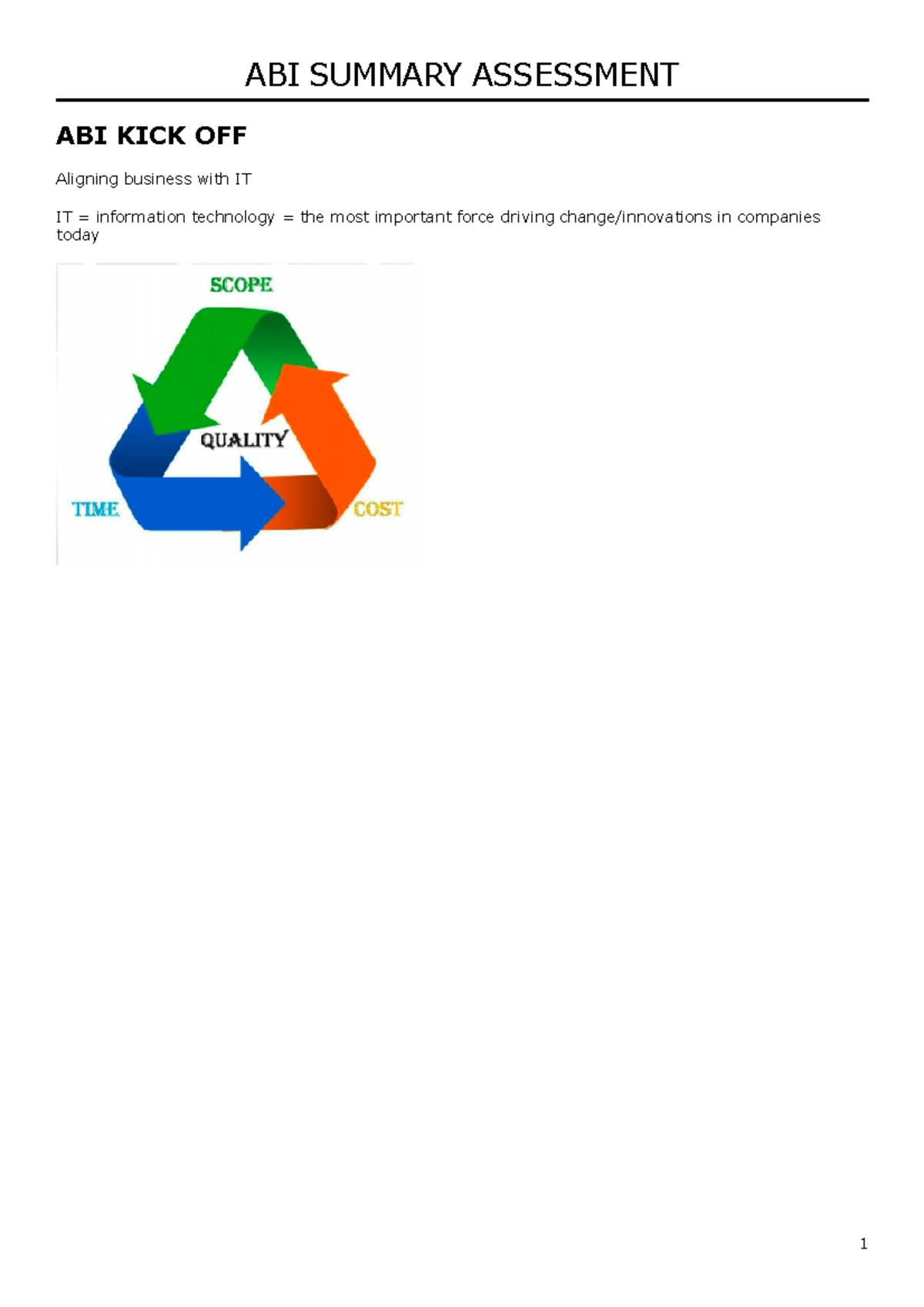 ABI Summary Assessment - ABI SUMMARY KICK business with information ...