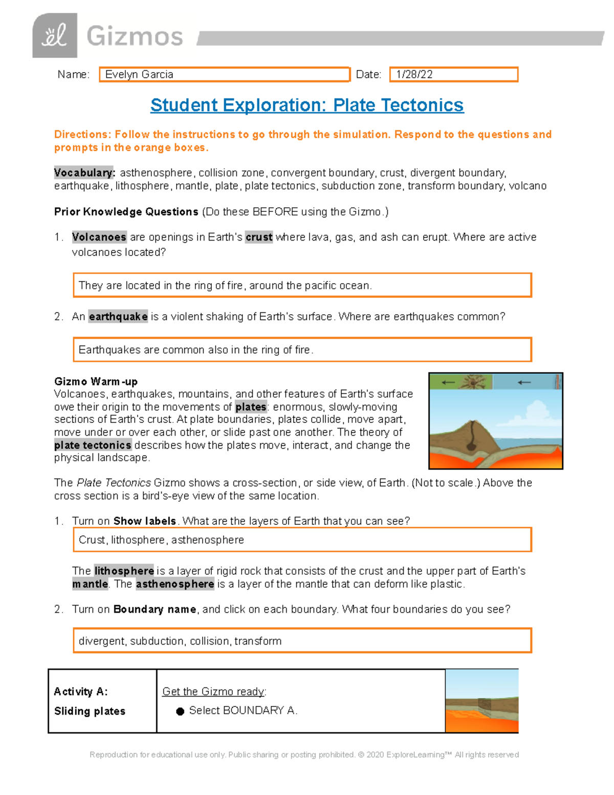 Copy of Gizmo Plate Tectonics - Garcia, Evelyn - Name: Evelyn Garcia ...