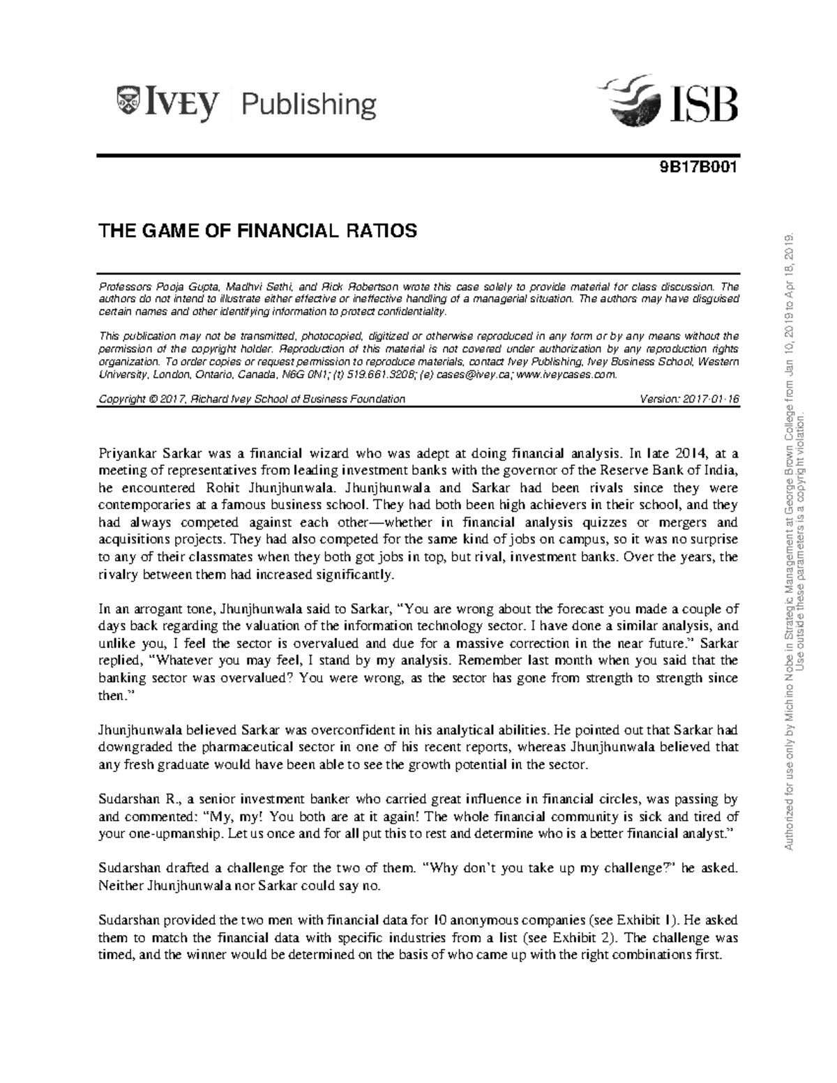 9B17B001 pcs - Lecture notes 1-7 - 9B17B THE GAME OF FINANCIAL RATIOS ...