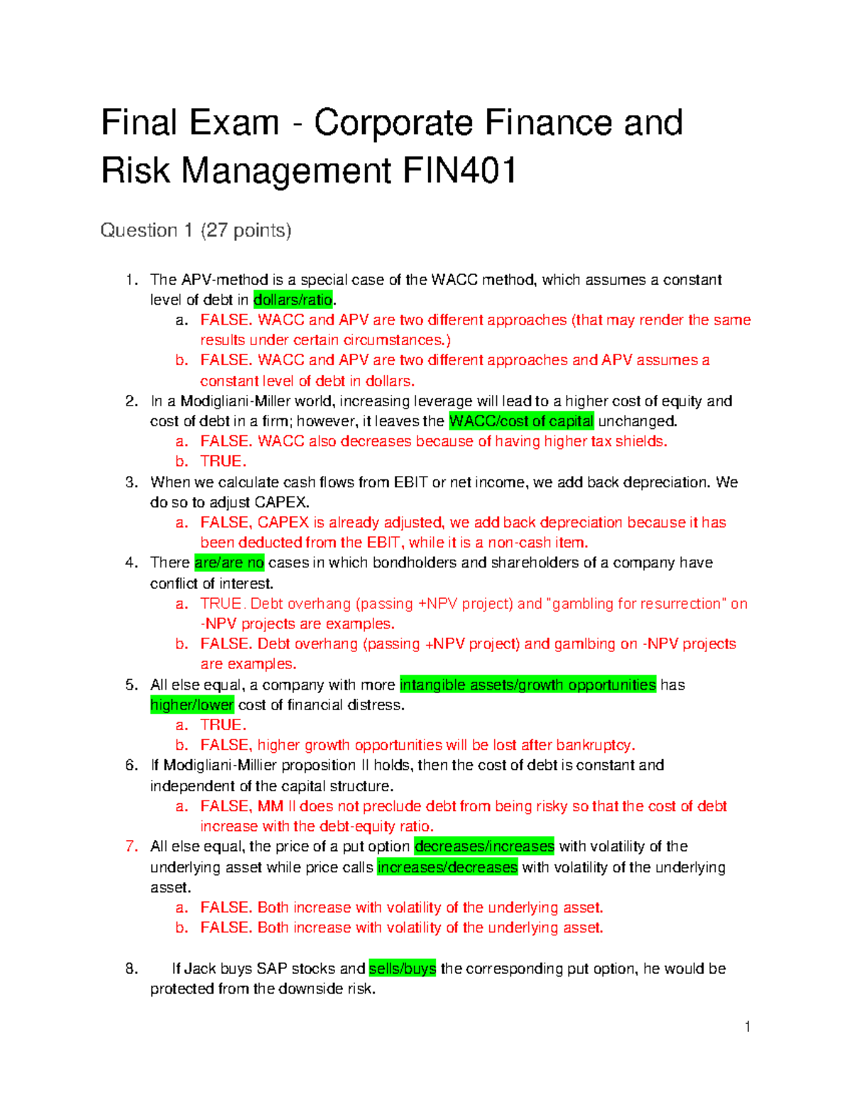 FIN401 - HWS 2020 Real Exam Questions with Solutions - Final Exam ...