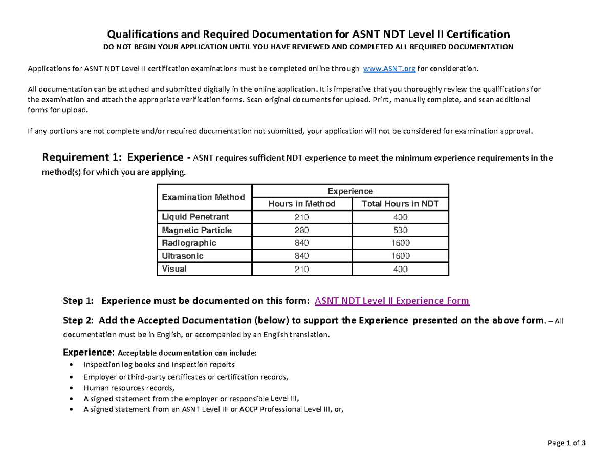 ASNT-L2 Qualifications - Qualifications and Required Documentation for ...