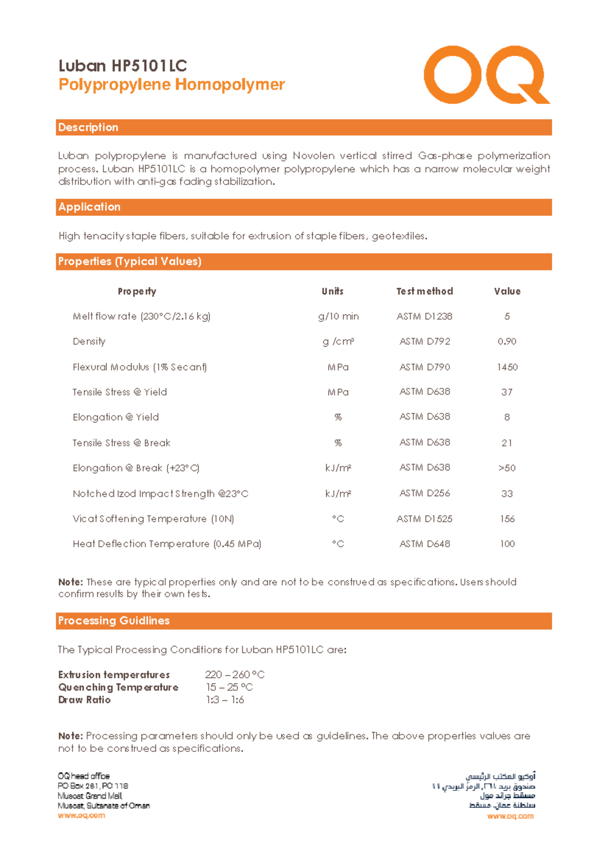 OQ TDS Luban HP5101LC - Luban HP 5101 LC Polypropylene Homopolymer ...