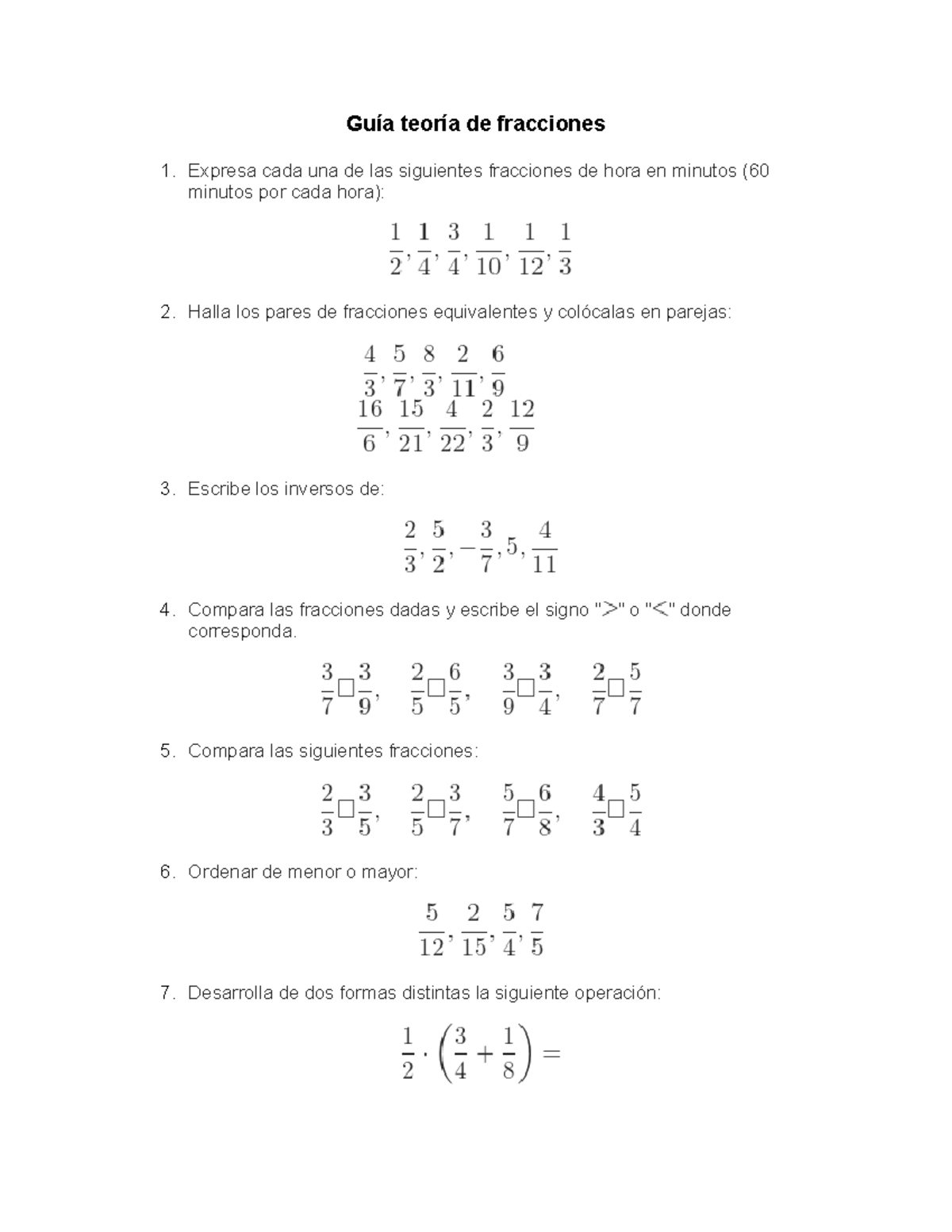 Guía teoría de fracciones - Guía teoría de fracciones Expresa cada una ...