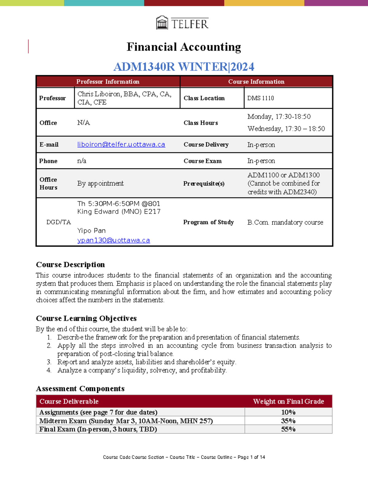 ADM1340RSyllabus Winter 2024 Final - Financial Accounting ADM1340R ...