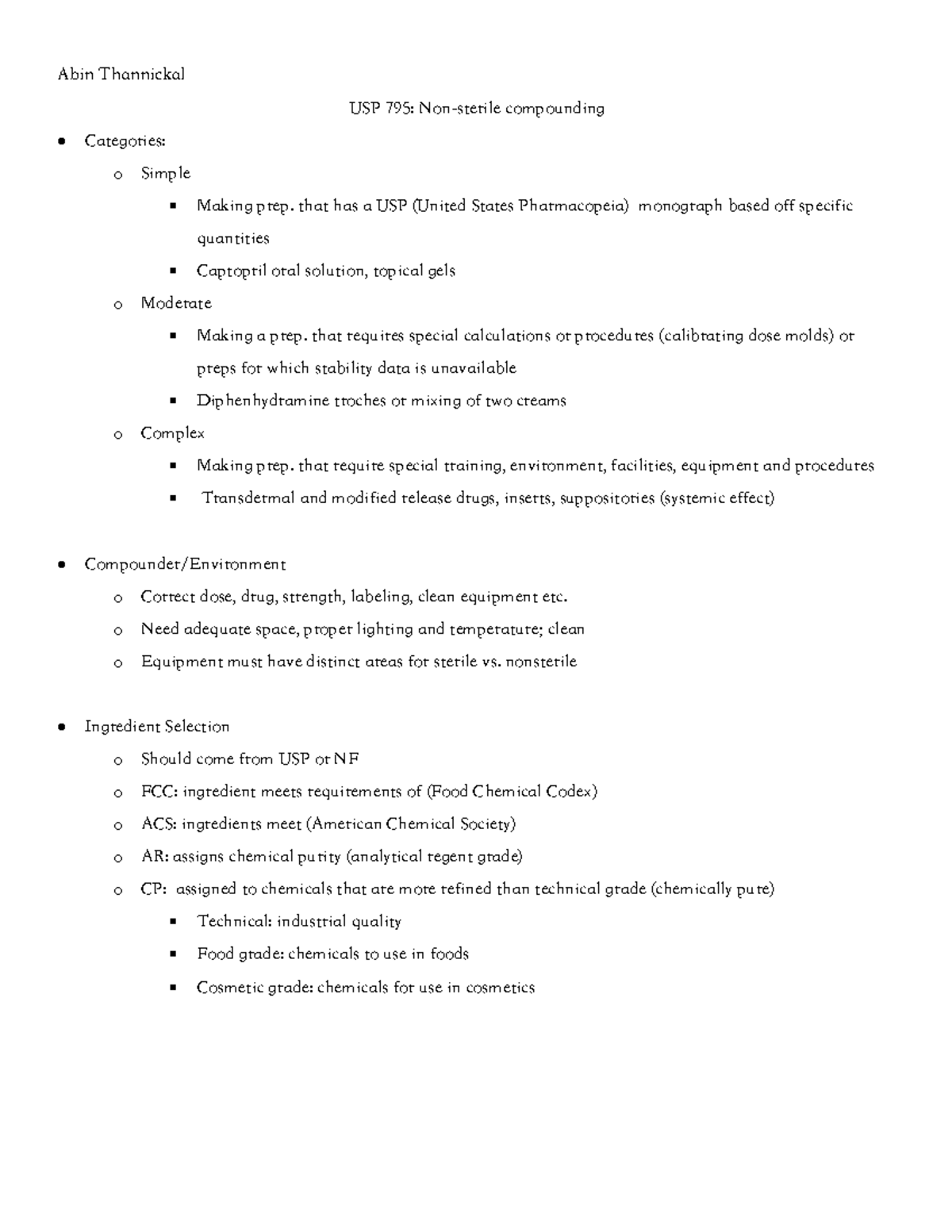 USP Study Guide for law and its rules, very helpful. - USP 795: Non ...