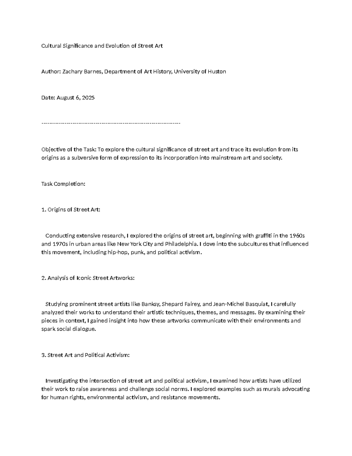 Cultural Significance and Evolution of Street Art - Task Completion ...