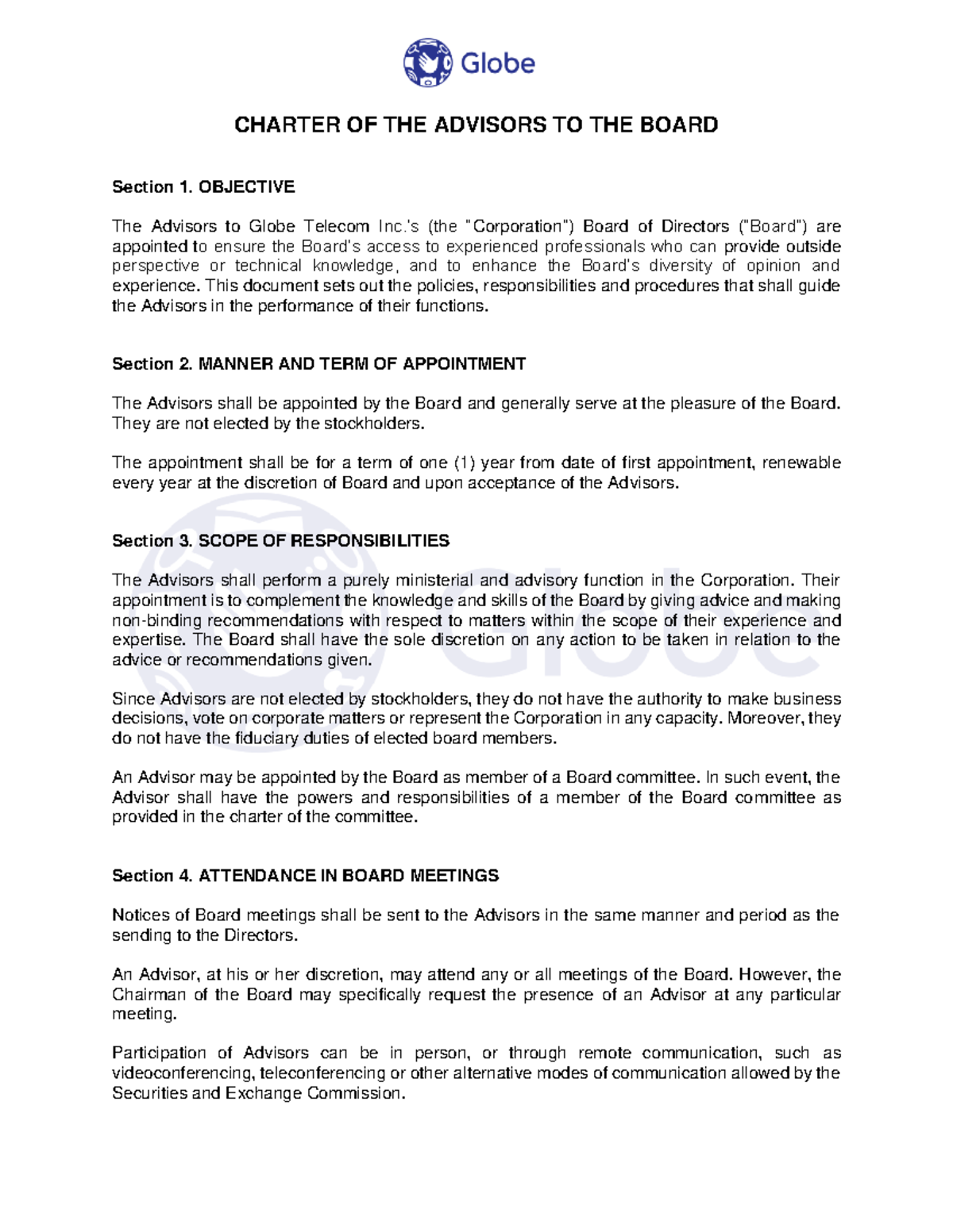 GLO-Charter-of-the-Advisors-to-the-Globe-Board - CHARTER OF THE ...