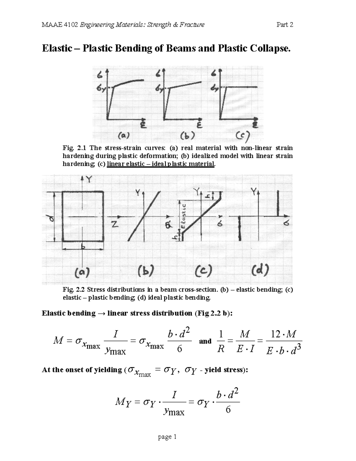 Part 2 - Lecture notes 4-7 - Elastic – Plastic Bending of Beams and ...