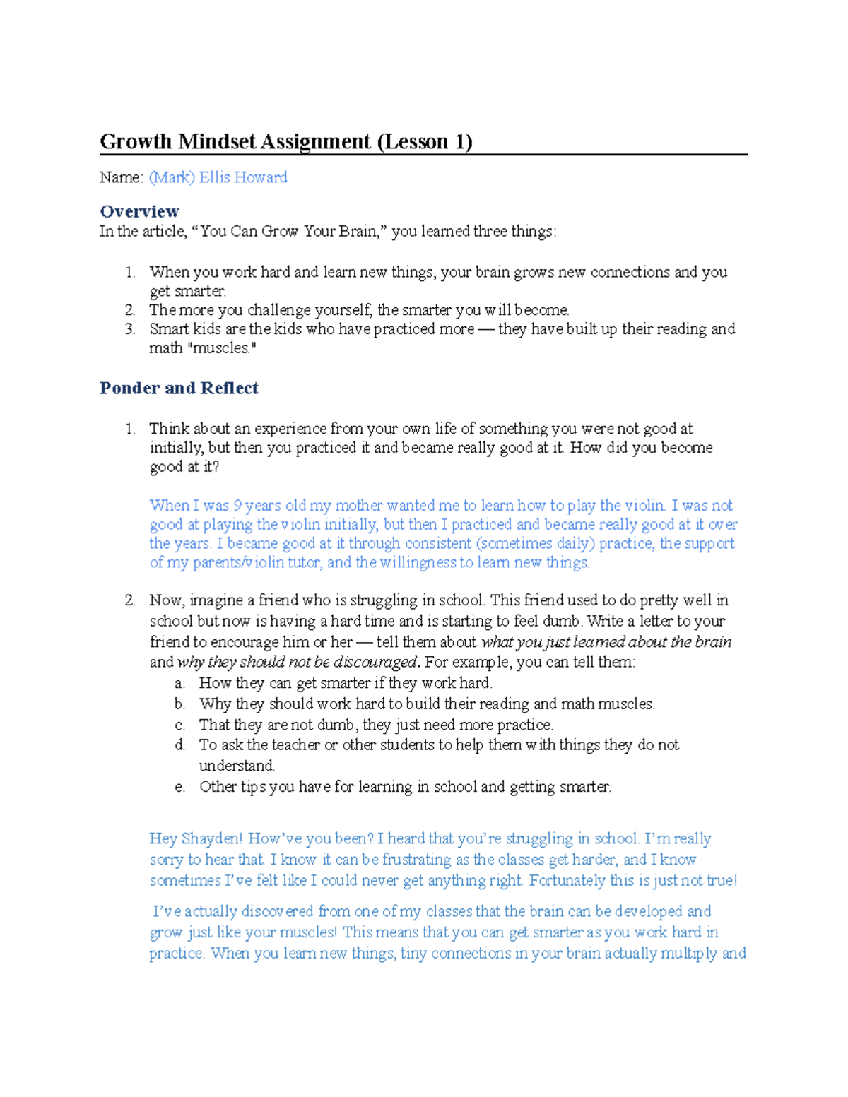 Growth mindset Psychology emphasis - Growth Mindset Assignment (Lesson ...