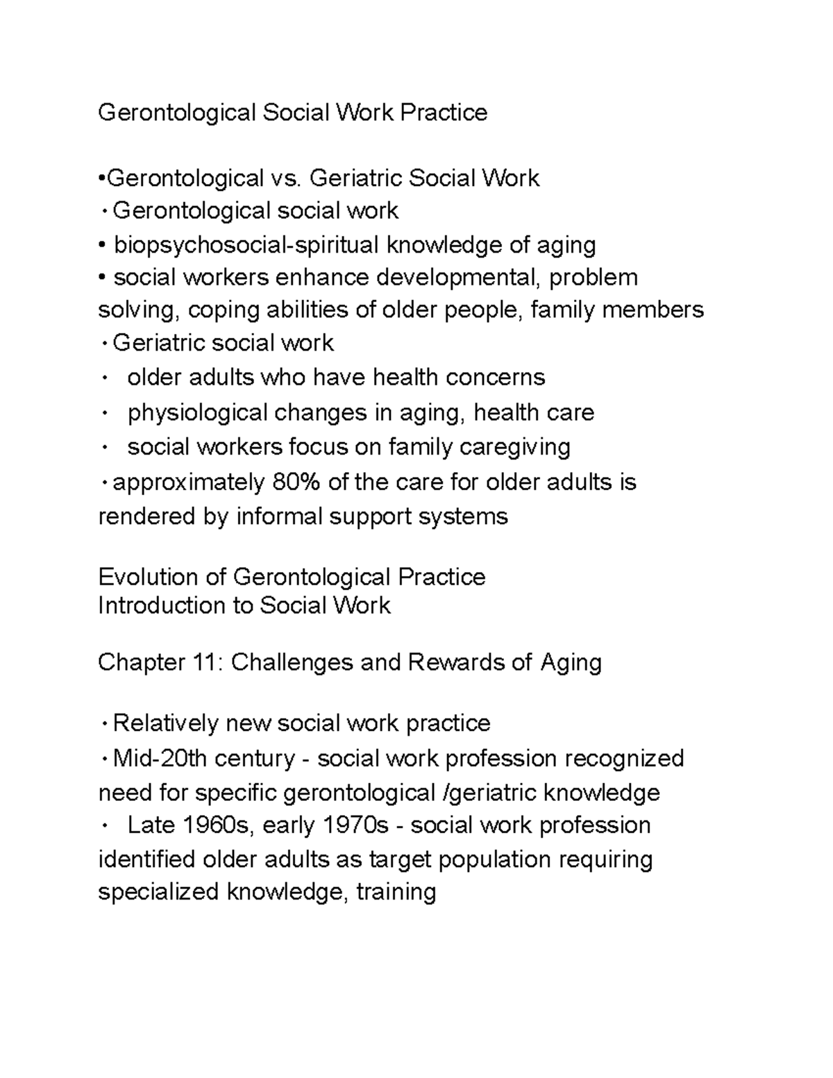 Social Work 11 - Gerontological Social Work Practice •Gerontological vs ...