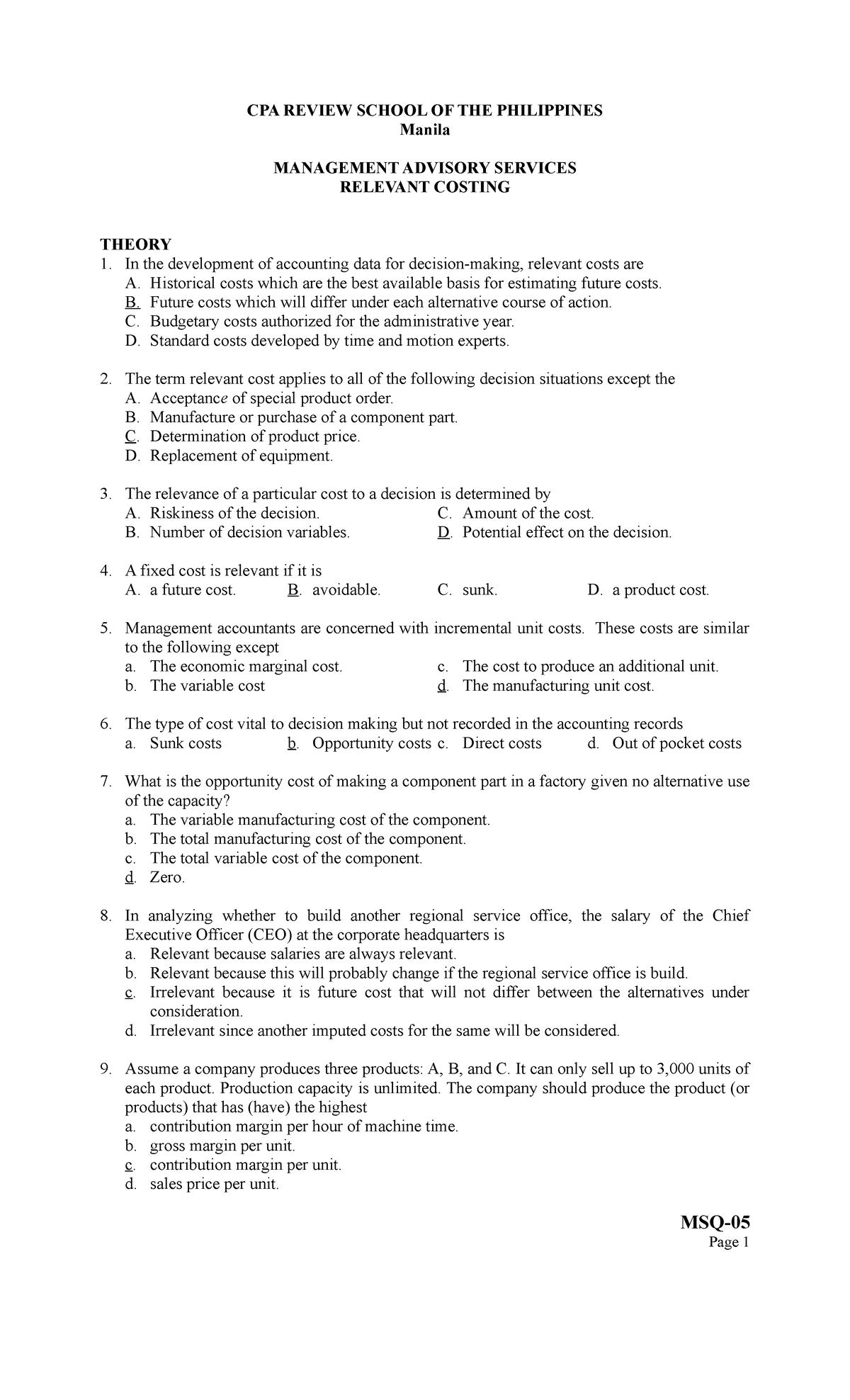 CPAR - Relevant-Costing - CPA REVIEW SCHOOL OF THE PHILIPPINES Manila ...