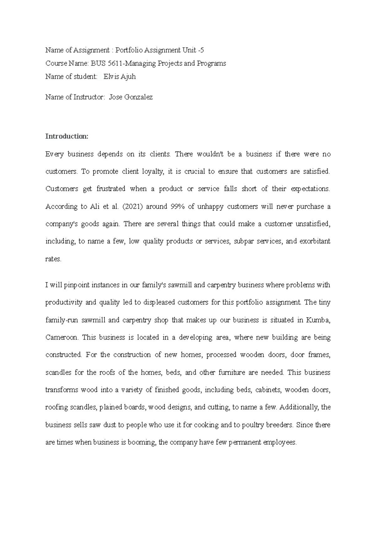 Portfolio assignment unit 5 - Name of Assignment : Portfolio Assignment ...