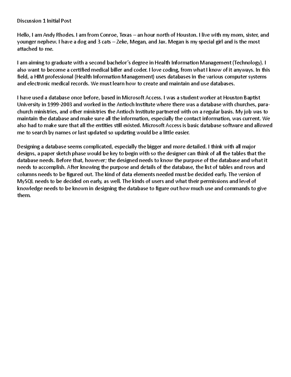 Module 1 Discussions - Discussion Posts - Discussion 1 Initial Post ...