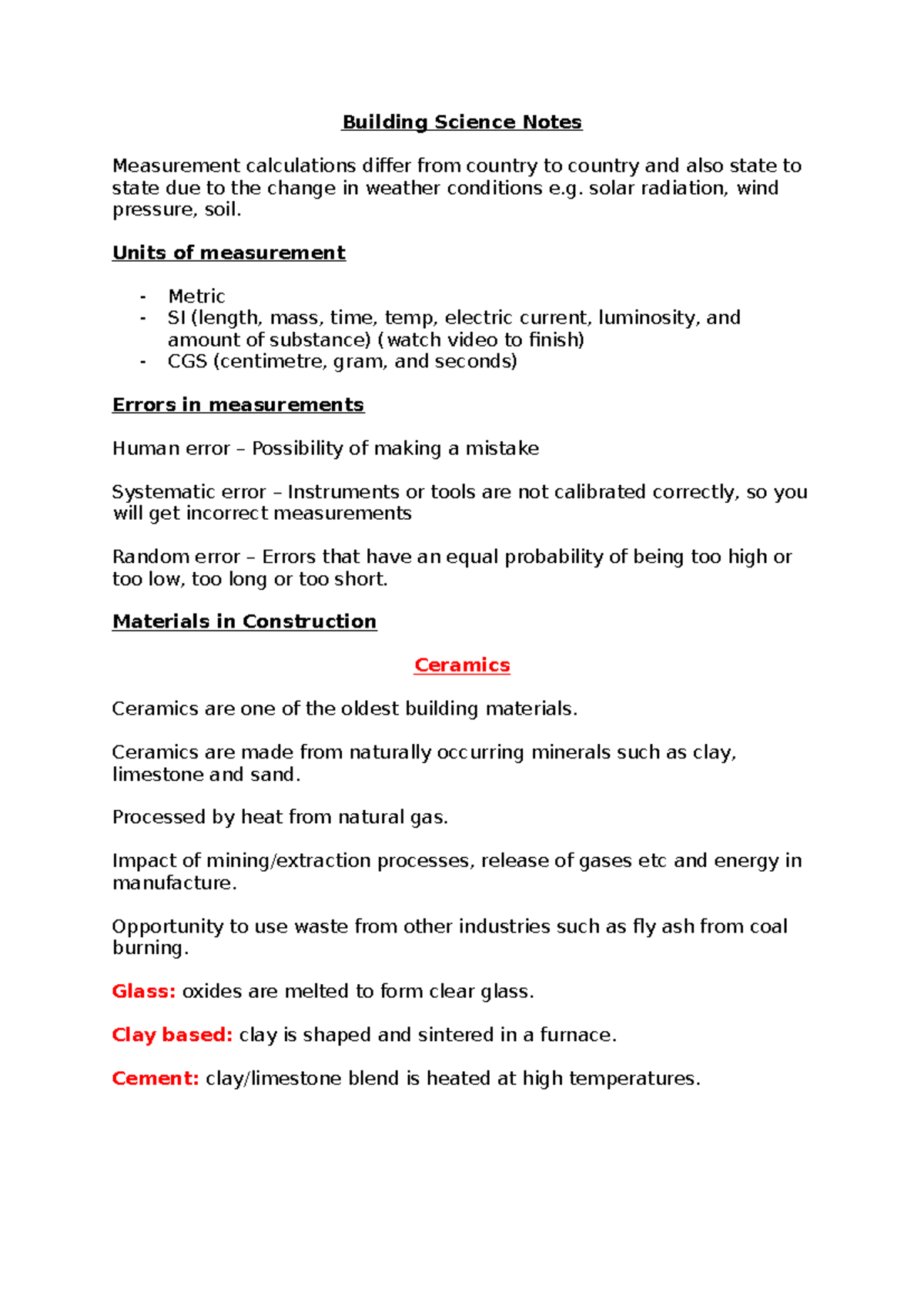 Building Science Notes - Building Science Notes Measurement ...