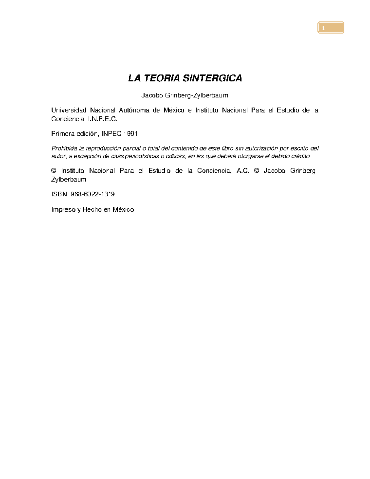 La Teoria Sintergica - Jacobo Grinberg - LA TEORIA SINTERGICA Jacobo ...