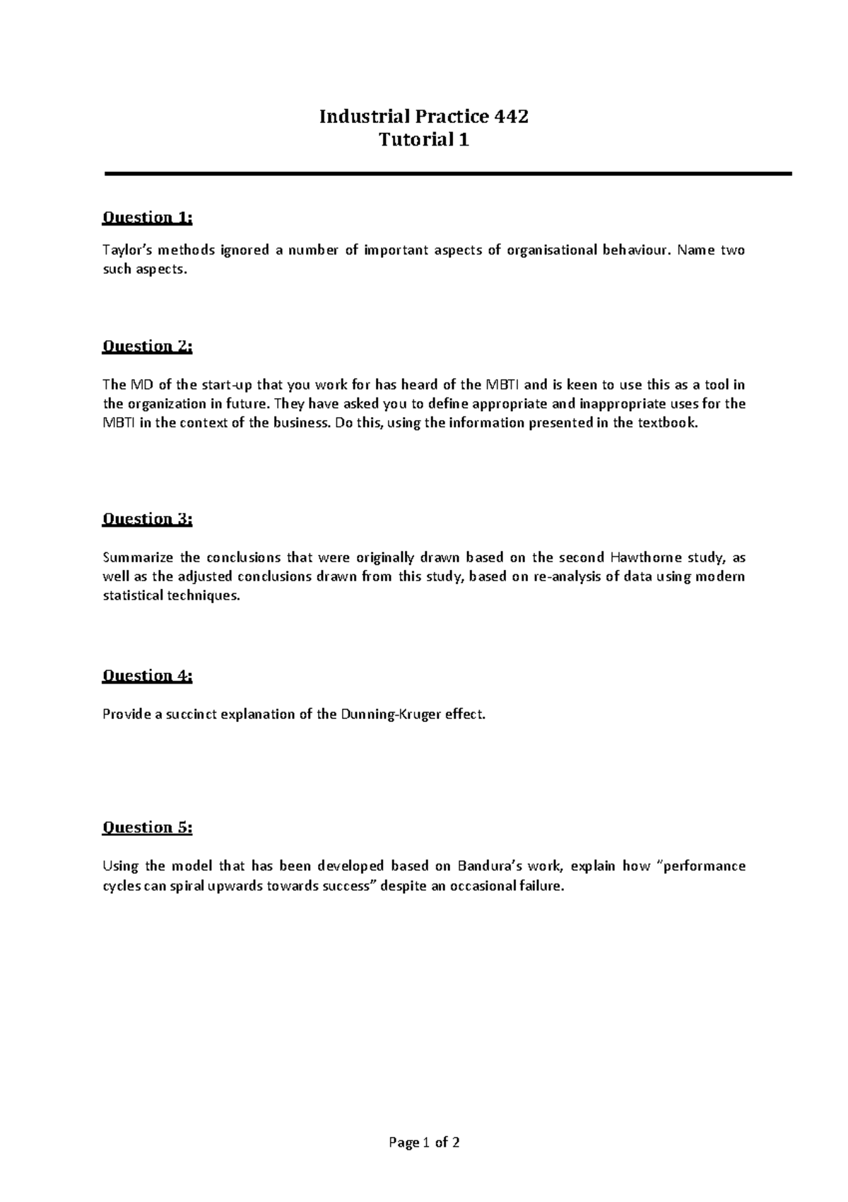 IP442 - Tutorial Week 2 - Page 1 of 2 Industrial Practice 442 Tutorial ...