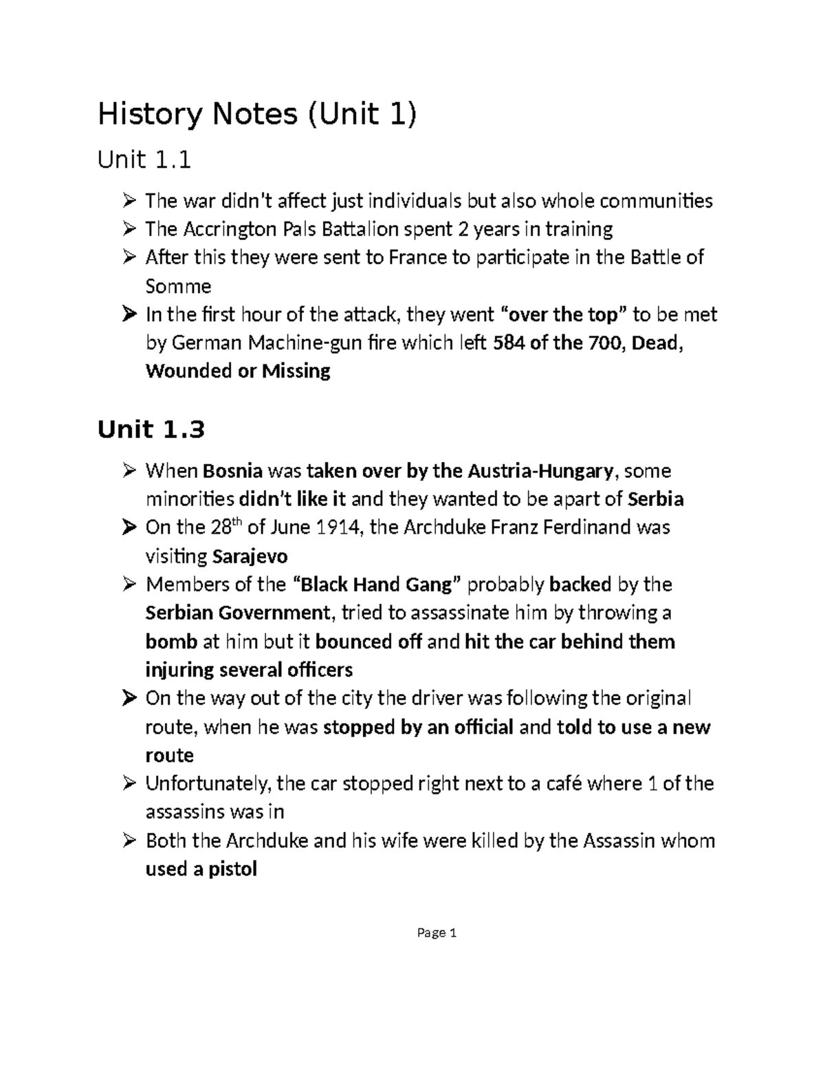 History Notes Unit 1 - The war didn’t affect just individuals but also ...