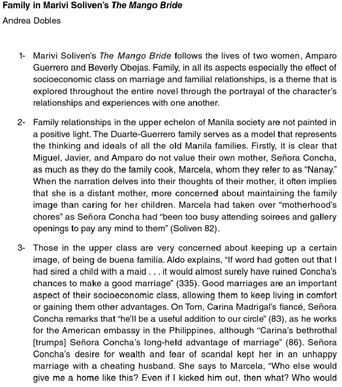 Family in Marivi Soliven's The Mango Bride - Literary Analysis ...