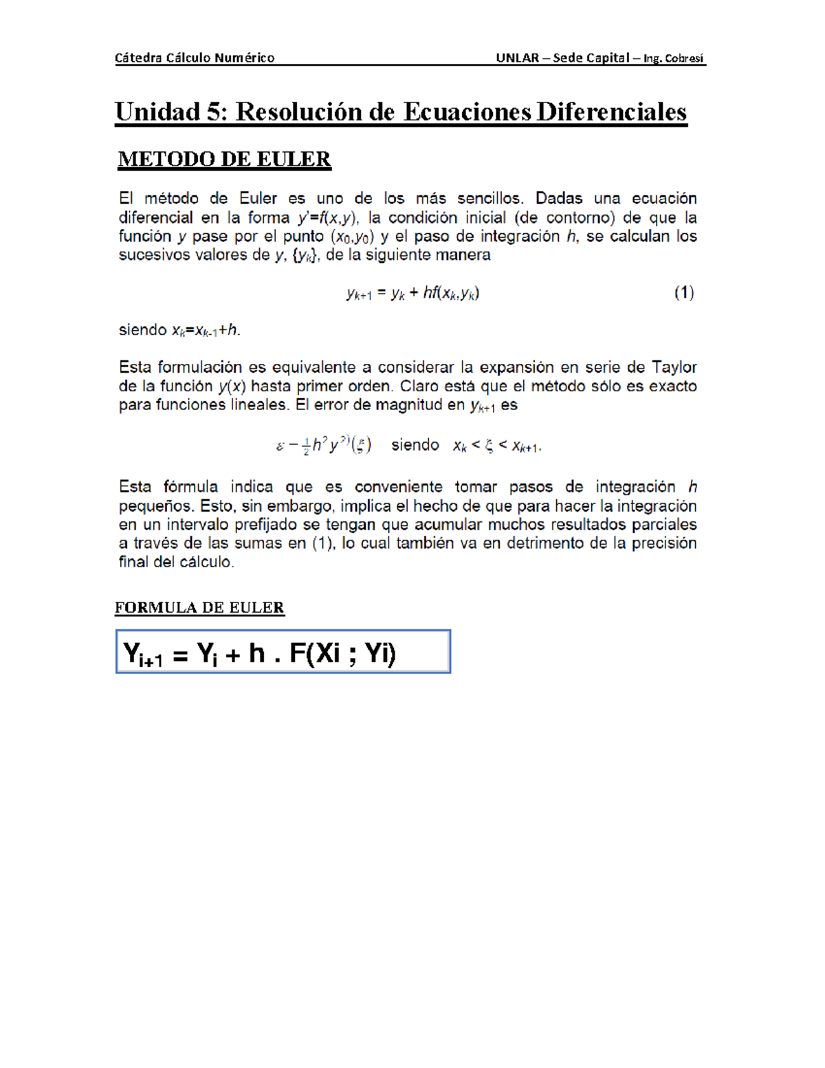 EDO Euler - calculo - Unidad 5 : Resolución de Ecuaciones Diferenciales ...