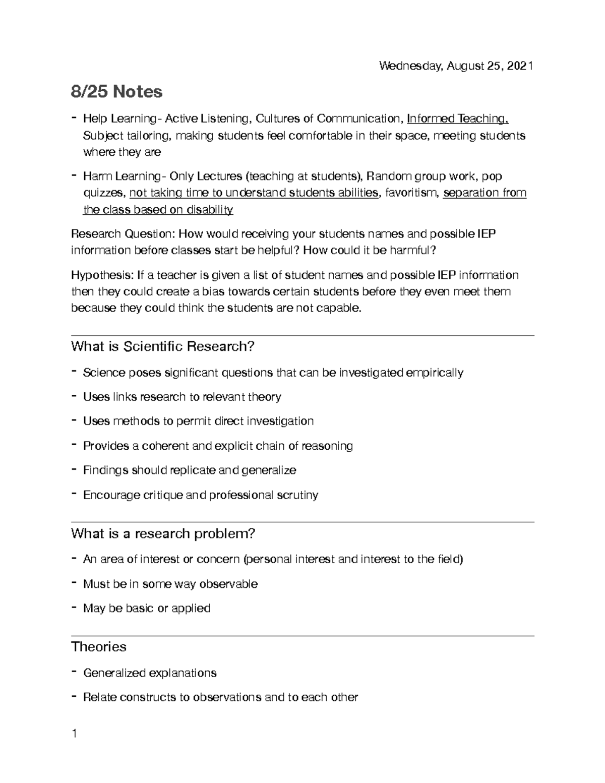 8:25 Notes - Wednesday, August 25, 2021 8/25 Notes - Help Learning ...