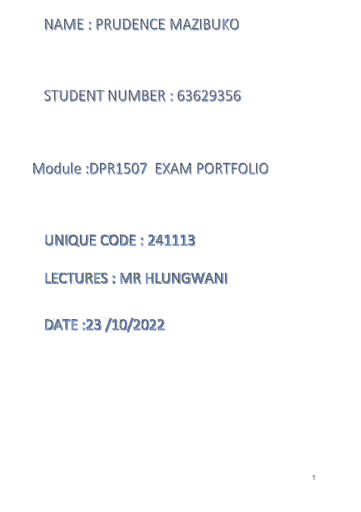 DPR1507%20 Assessment%203%20EXAM%20 Portfolio%20with%20you - Table of contents Pages - Studocu