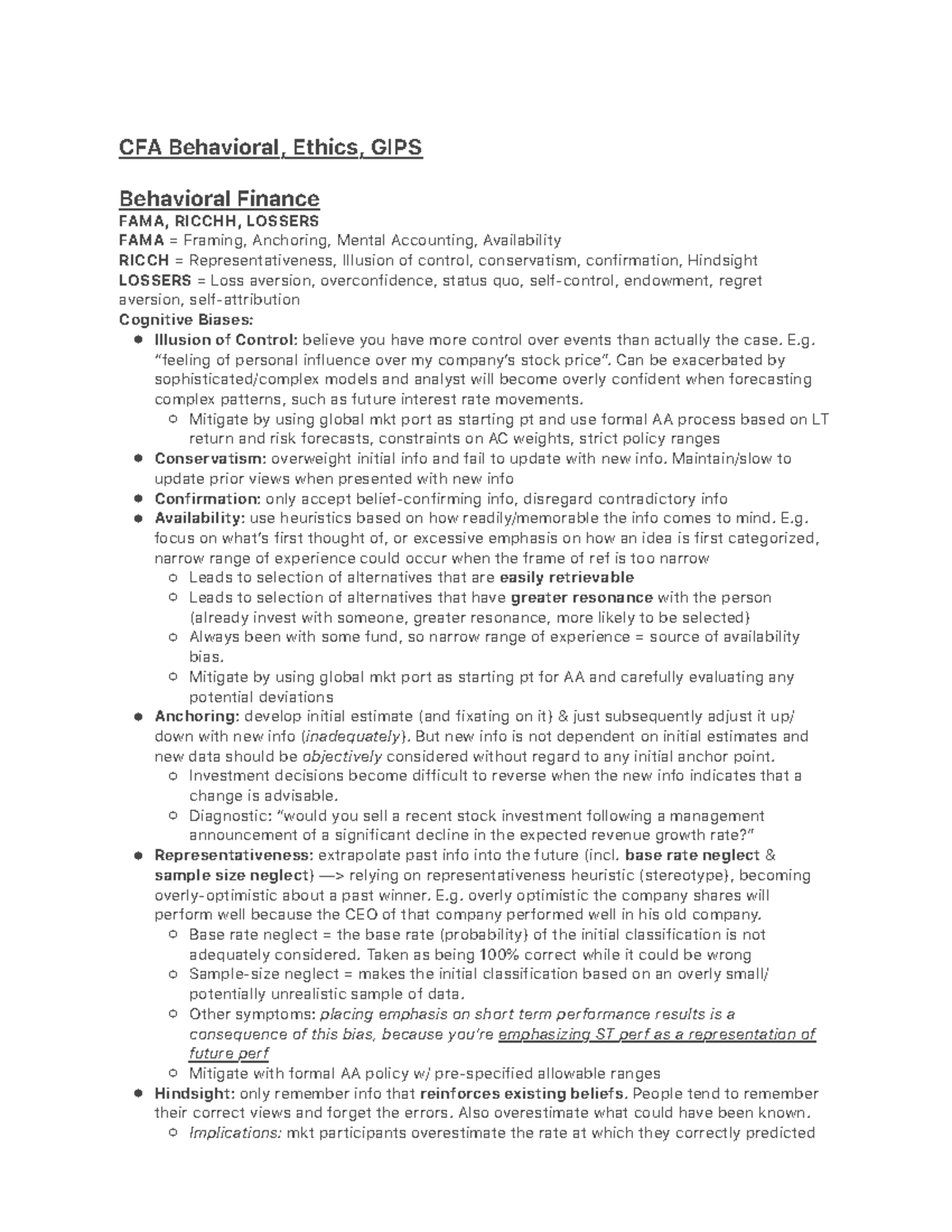 CFA Behavioral, Ethics, GIPS - CFA Behavioral, Ethics, GIPS - Studocu