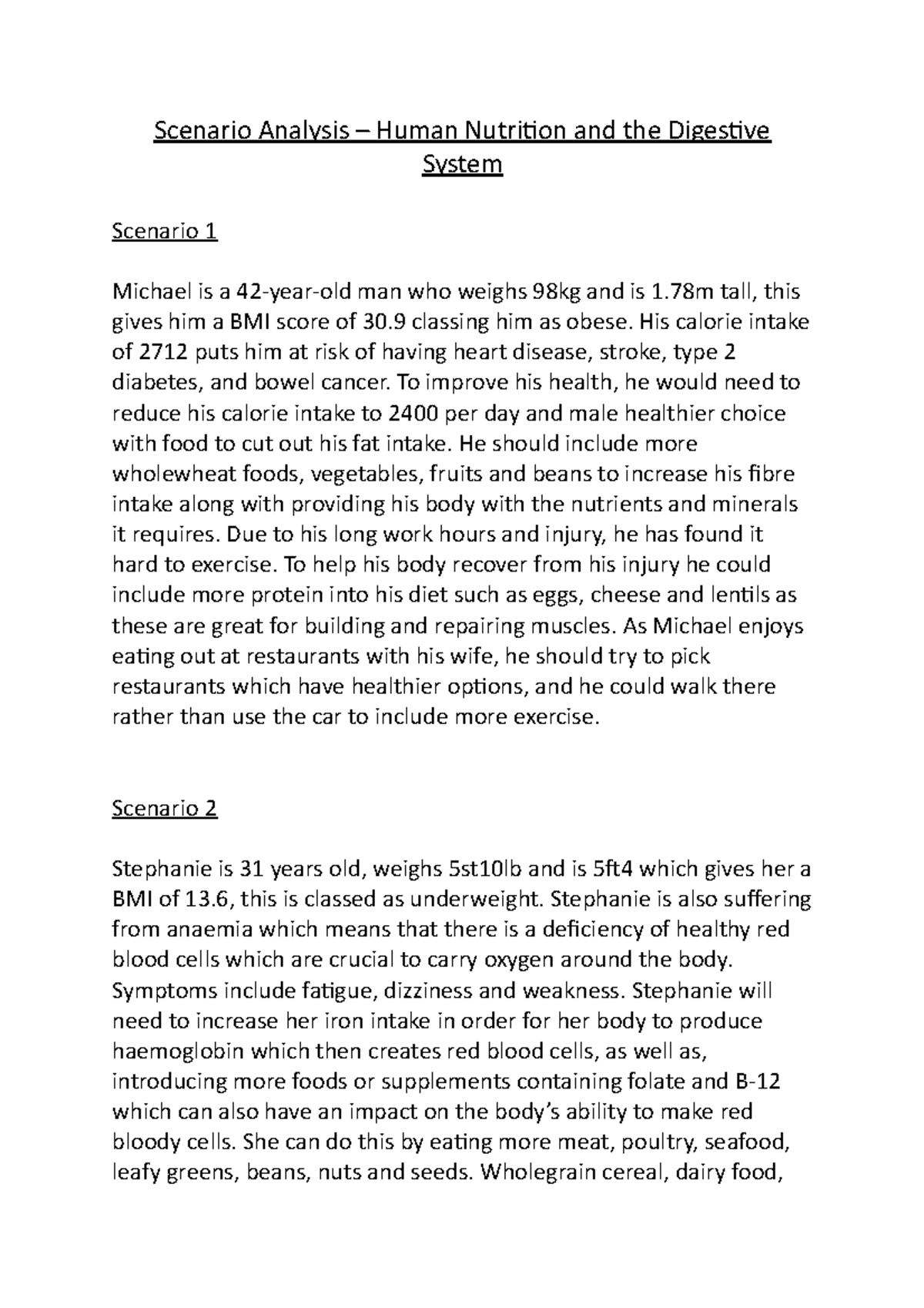 Unit 9 - Scenario Analysis - Scenario Analysis – Human Nutrition and ...