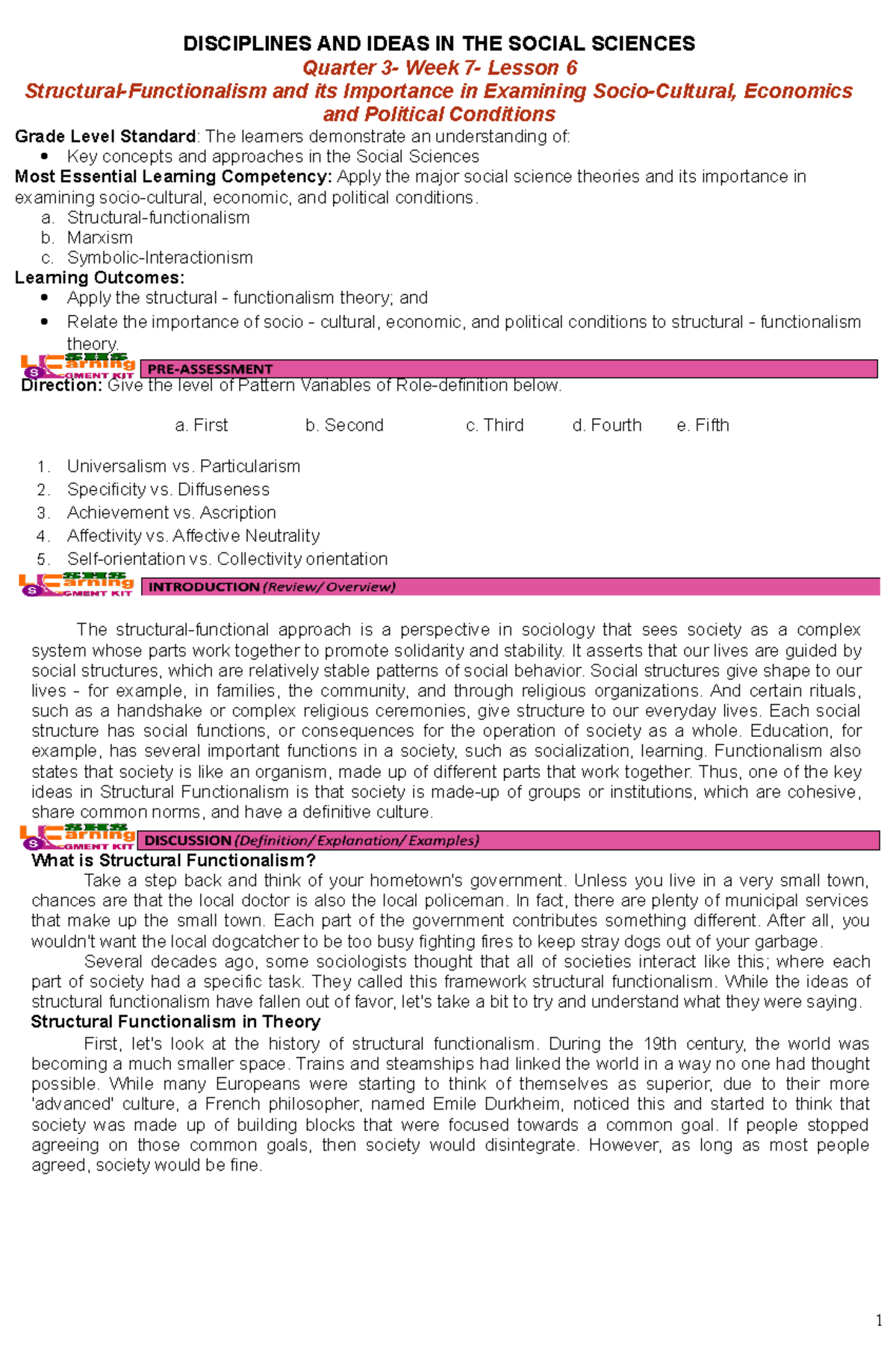 DISS Module WEEK 7 - DISCIPLINE - Direction: Give the level of Pattern ...